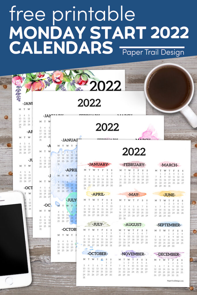 2022 Monday Start Calendar- One Page - Paper Trail Design