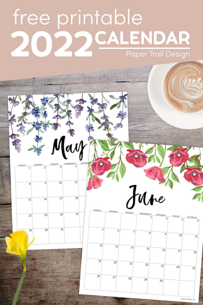 2022 Free Printable Calendar – Floral - Paper Trail Design