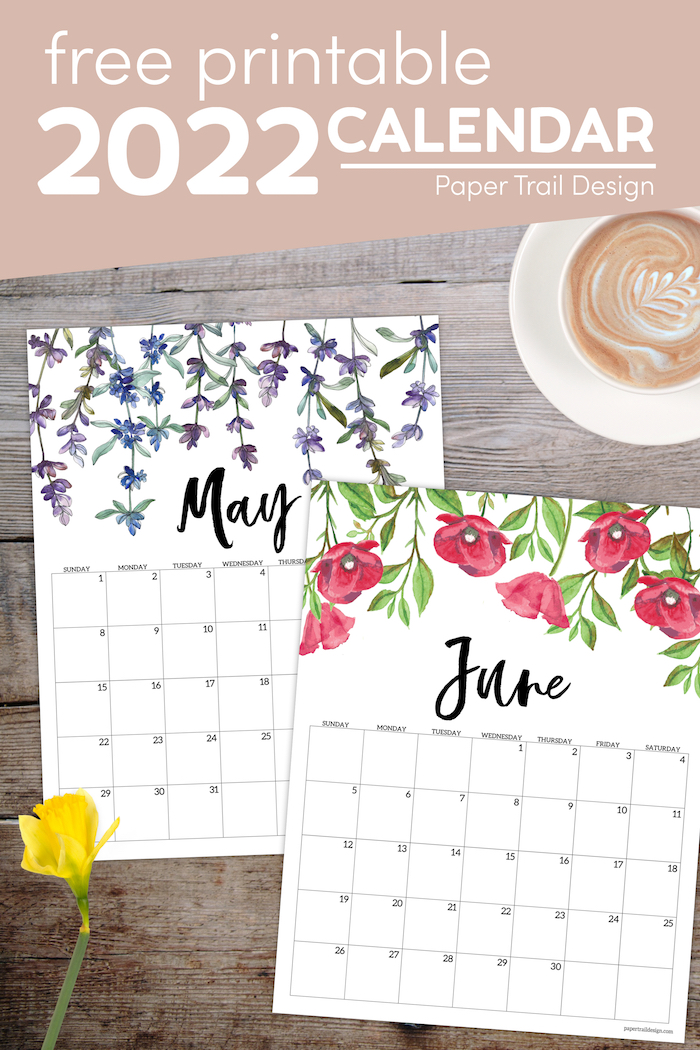 2022 Free Printable Calendar – Floral - Paper Trail Design
