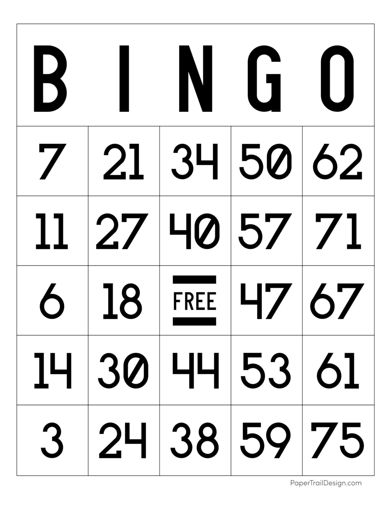 Free Printable Bingo Cards - Paper Trail Design