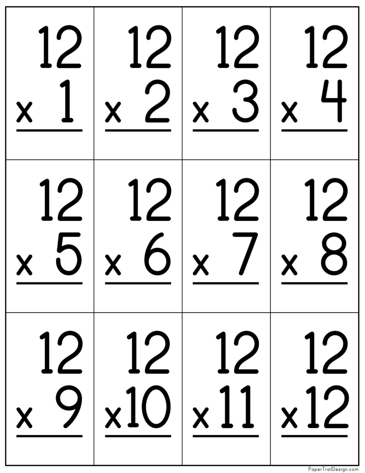 Multiplication Flash Cards Printable - Paper Trail Design