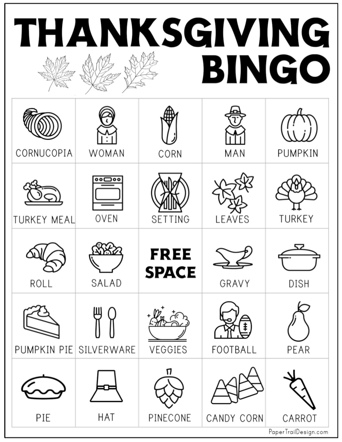 Free Printable Thanksgiving Bingo Cards - Paper Trail Design