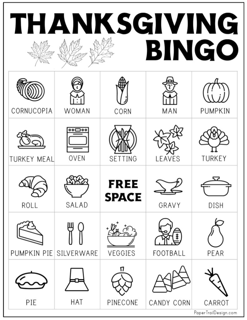 Free Printable Thanksgiving Bingo Cards - Paper Trail Design