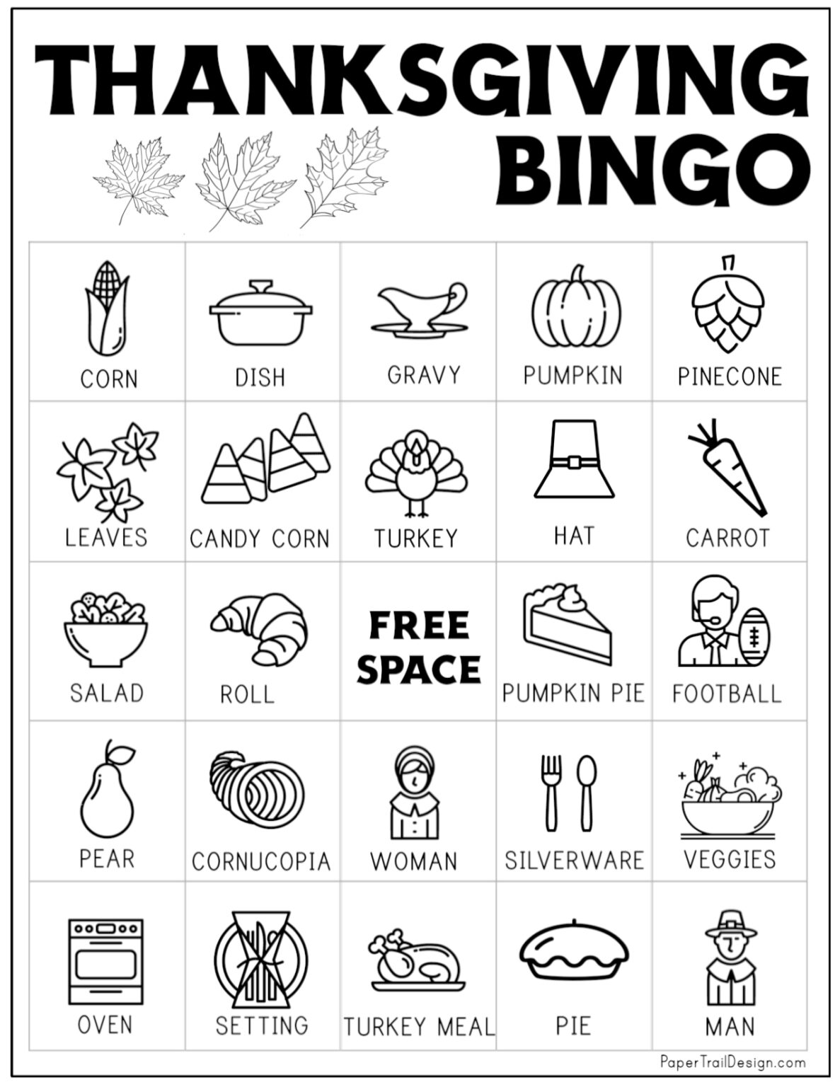 Free Printable Thanksgiving Bingo Cards - Paper Trail Design