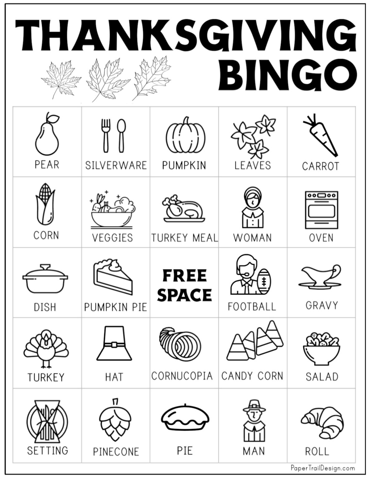 Free Printable Thanksgiving Bingo Cards - Paper Trail Design