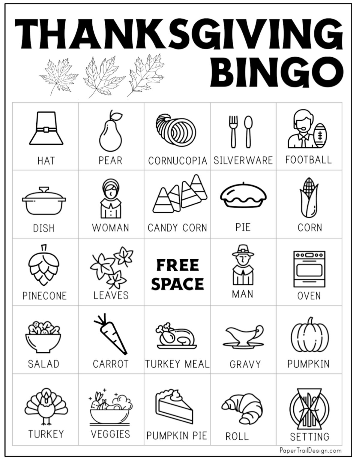 Free Printable Thanksgiving Bingo Cards - Paper Trail Design