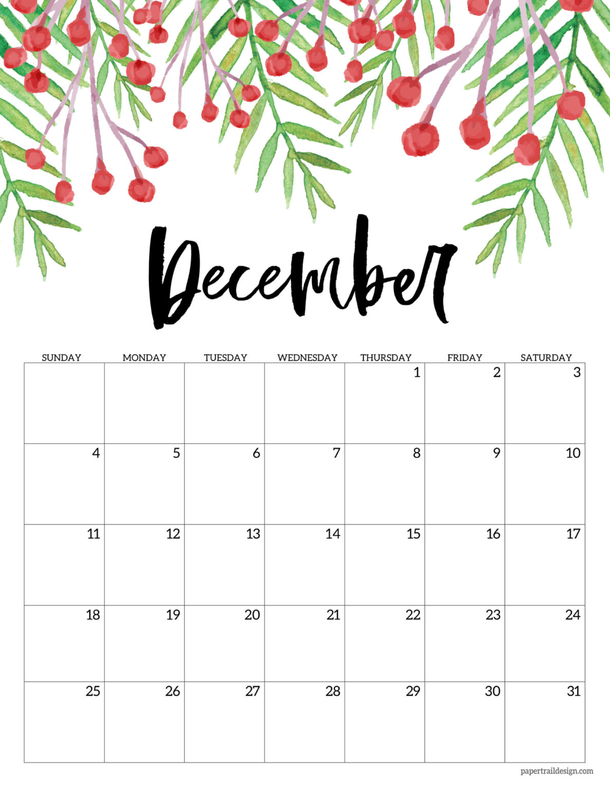 Free Printable Calendar 2022 - Floral - Paper Trail Design