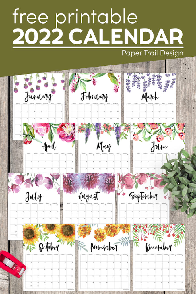Free Printable Calendar 2022 - Floral - Paper Trail Design