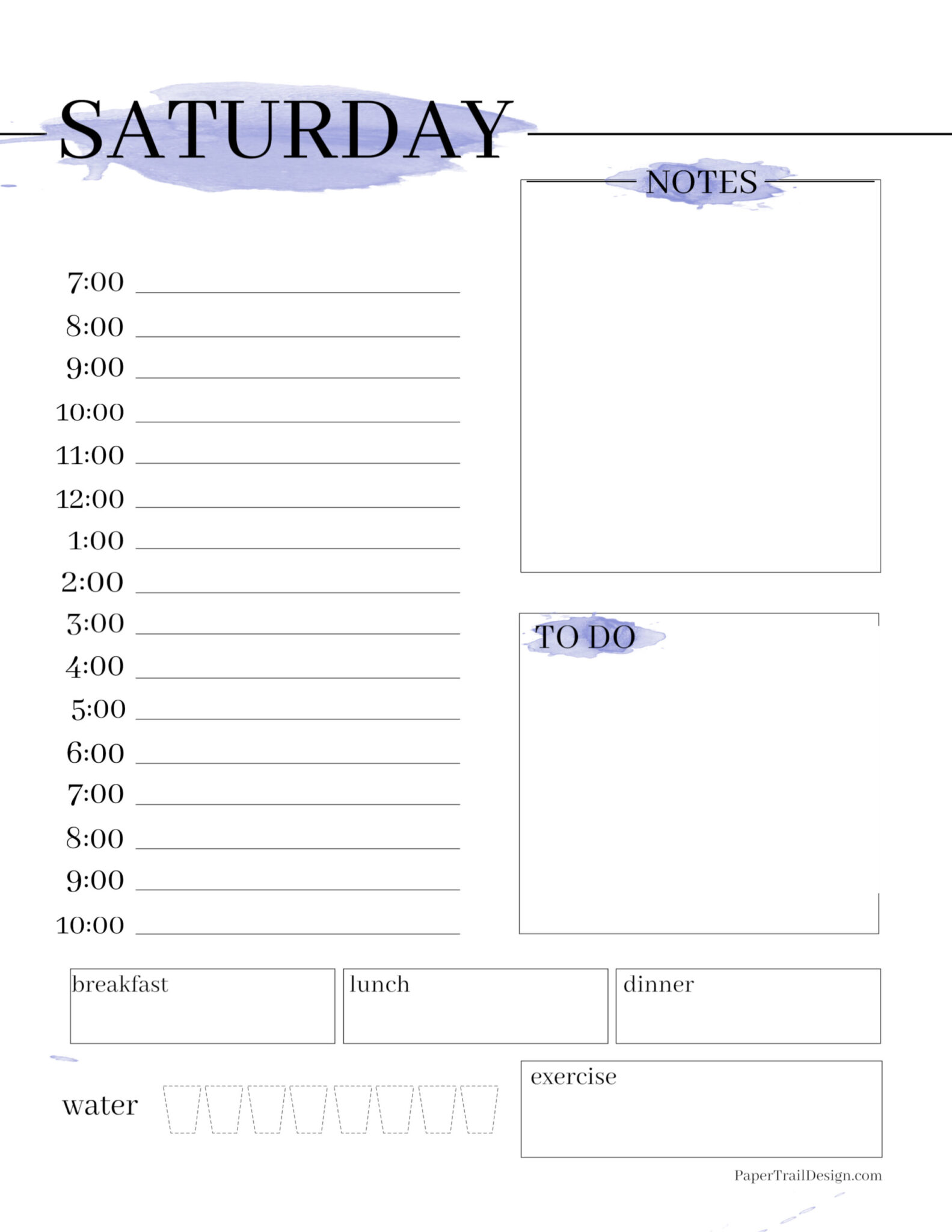 Daily Planner Printable - Watercolor - Paper Trail Design