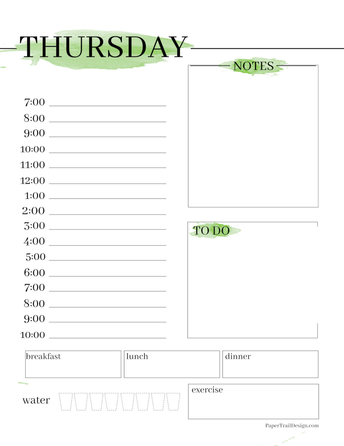 Daily Planner Printable - Watercolor - Paper Trail Design