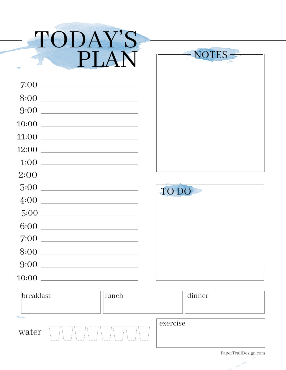 Daily Planner Printable - Watercolor - Paper Trail Design