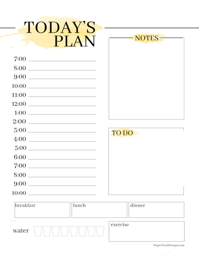 Daily Planner Printable - Watercolor - Paper Trail Design