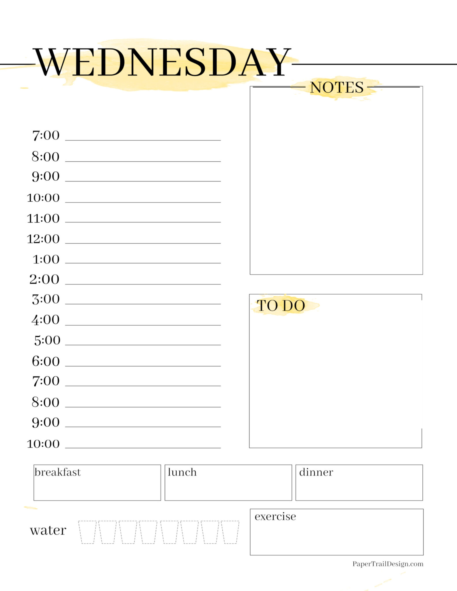 Daily Planner Printable - Watercolor - Paper Trail Design