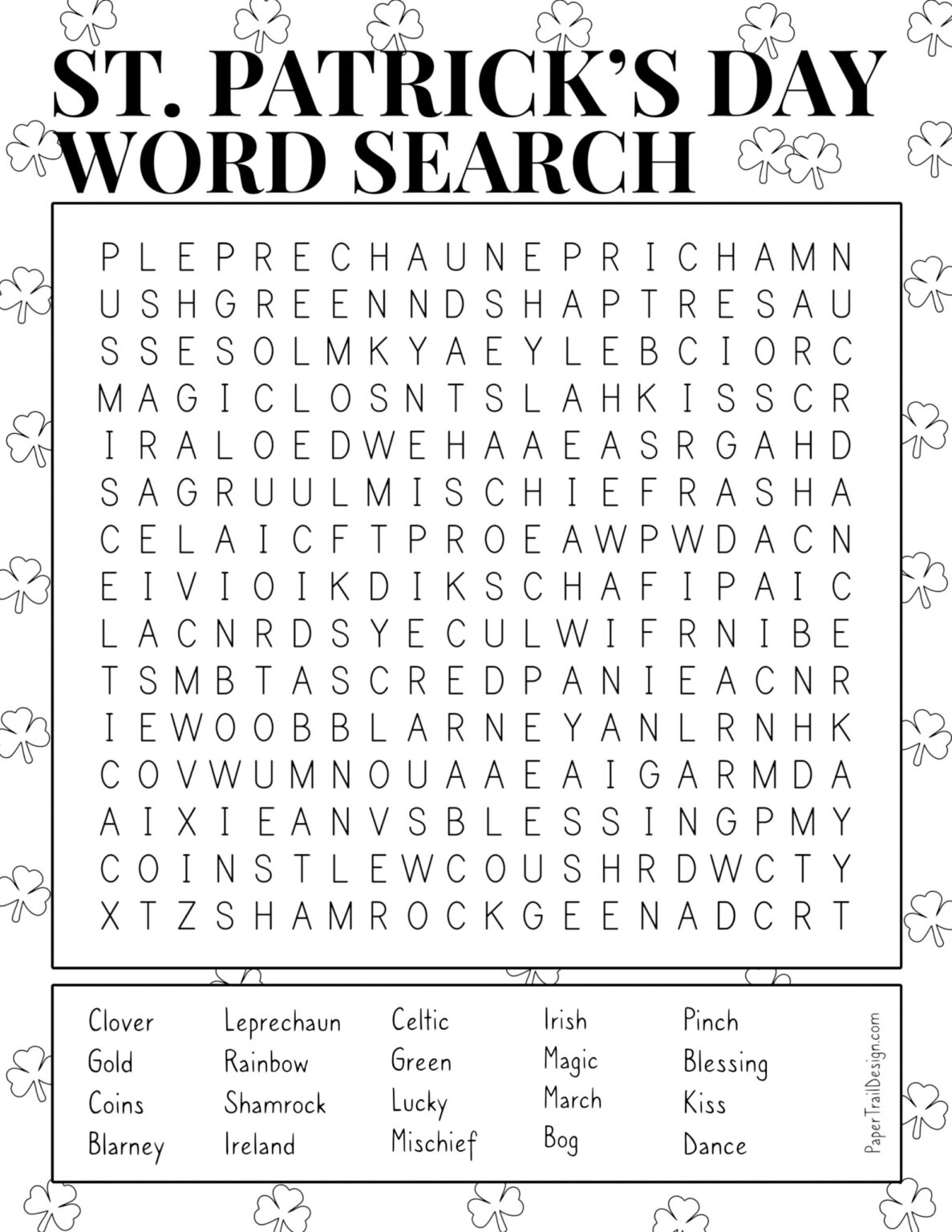 Free Printable St. Patrick's Day Word Search - Paper Trail Design