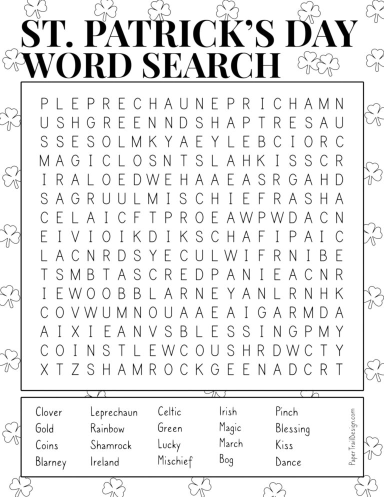 Free Printable St. Patrick's Day Word Search - Paper Trail Design