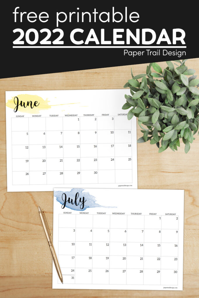 2022 Calendar Printable - Watercolor - Paper Trail Design
