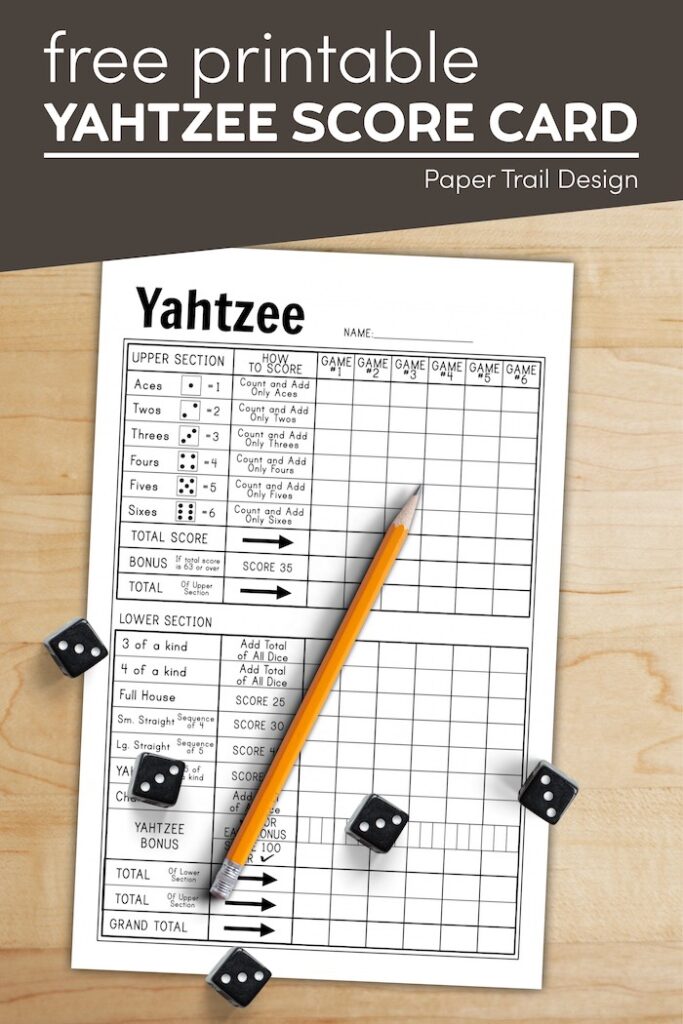 Free Printable Yahtzee Score Card - Paper Trail Design