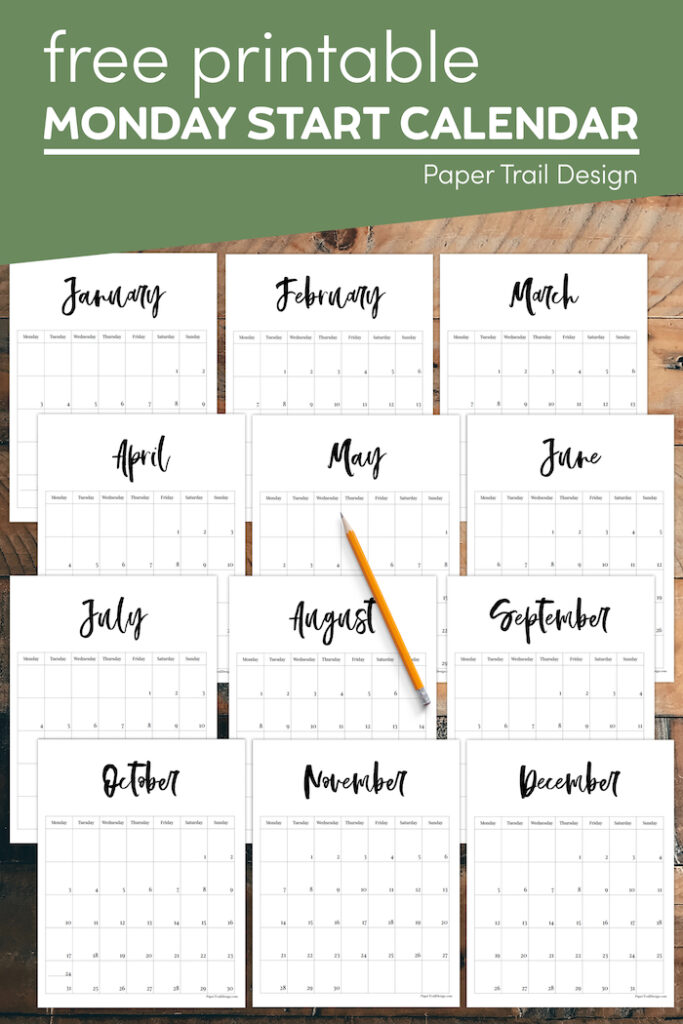 Vertical 2022 Monday Start Calendar - Paper Trail Design
