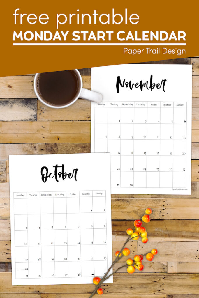Vertical 2022 Monday Start Calendar - Paper Trail Design