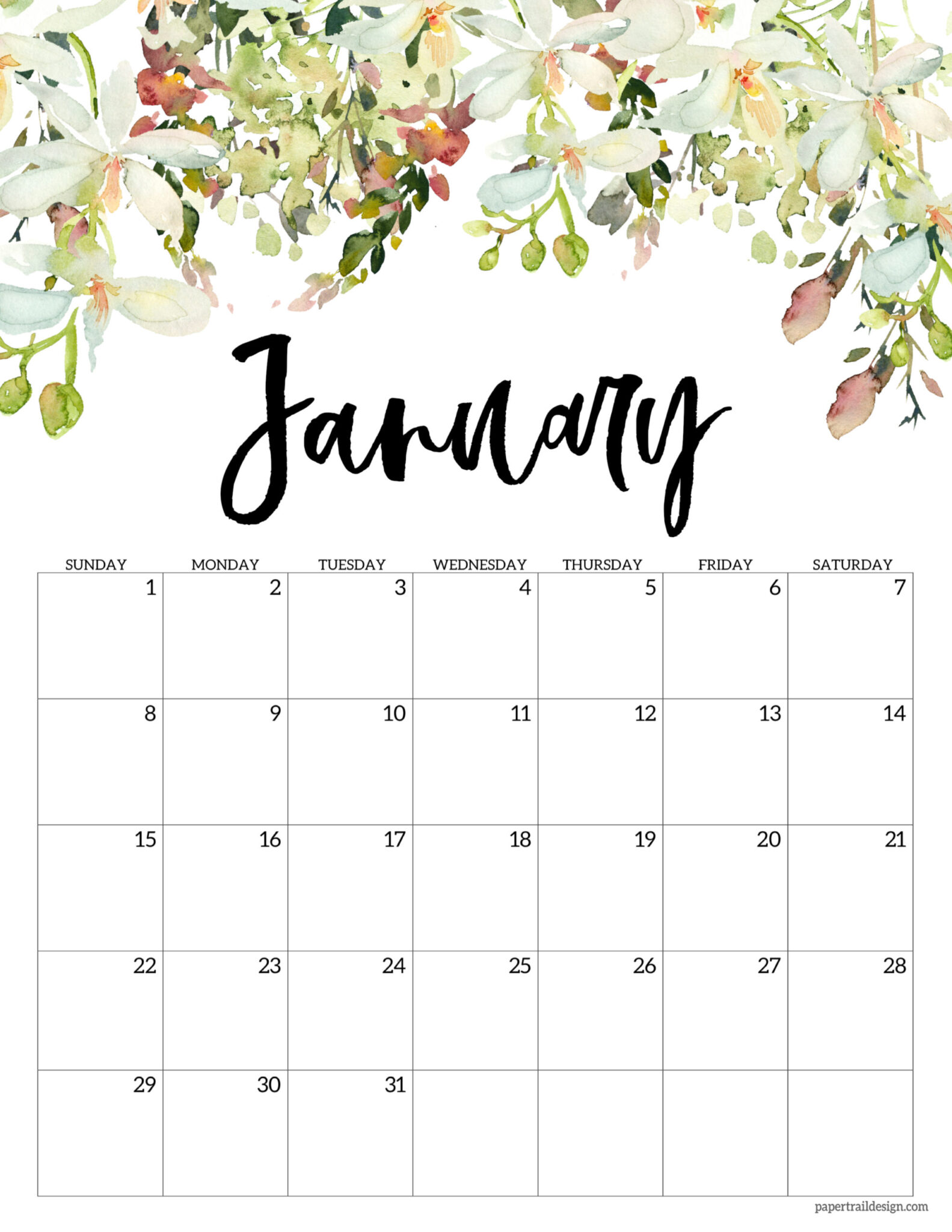 Floral Calendar Printable - 2023 - Paper Trail Design
