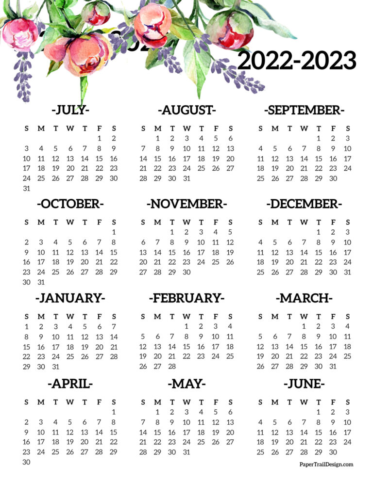 2022-2023 School Year Calendar Free Printable - Paper Trail Design
