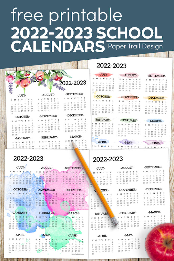 2022-2023 School Year Calendar Free Printable - Paper Trail Design