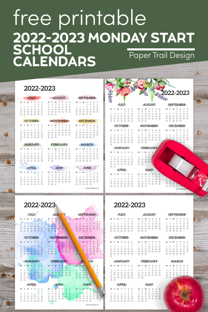 2022-2023 School Year Calendar Free Printable - Paper Trail Design
