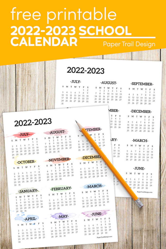 2022-2023 School Year Calendar Free Printable - Paper Trail Design