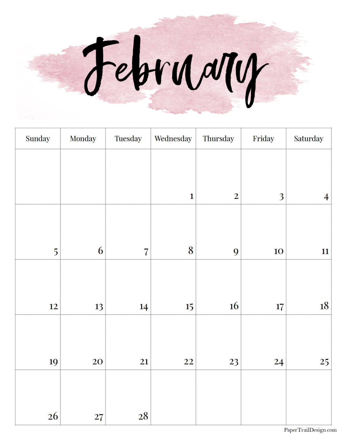 2023 Printable Calendar - Watercolor - Paper Trail Design