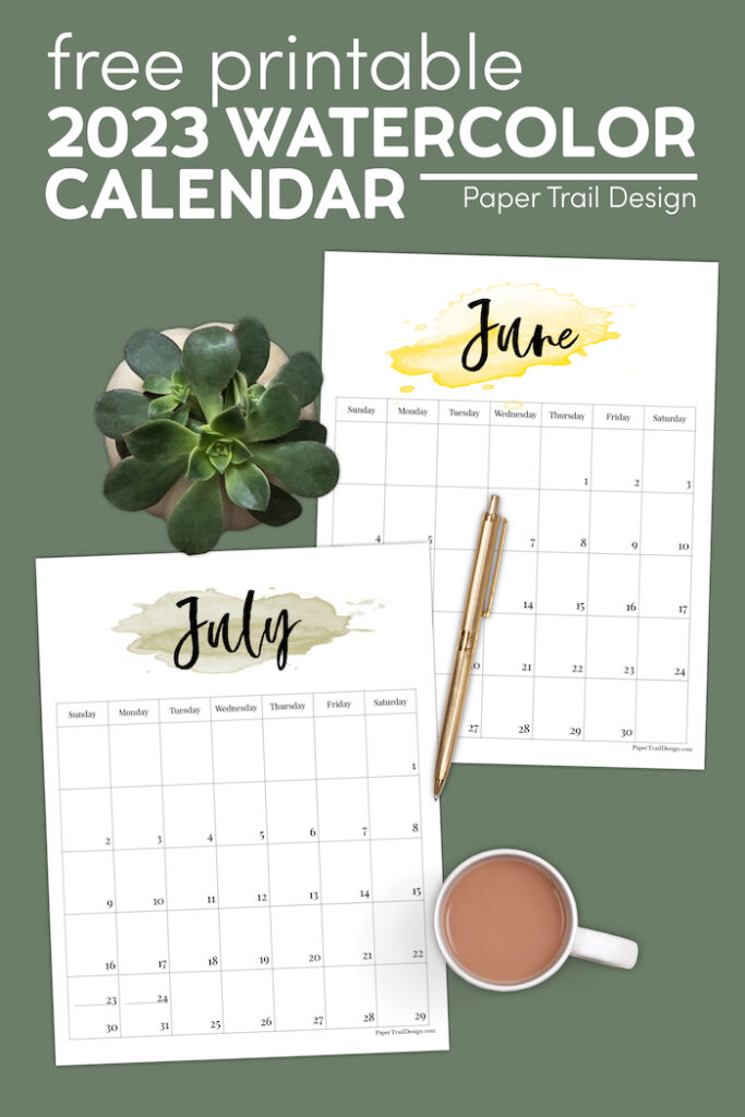 2023 Printable Calendar - Watercolor - Paper Trail Design