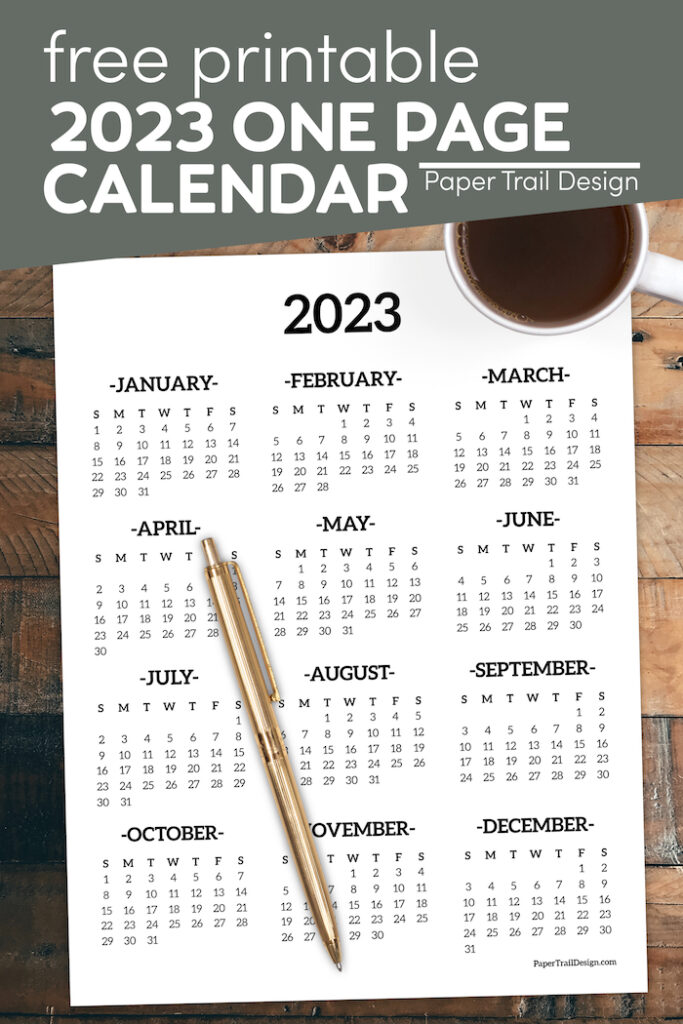 Calendar 2023 Printable One Page - Paper Trail Design