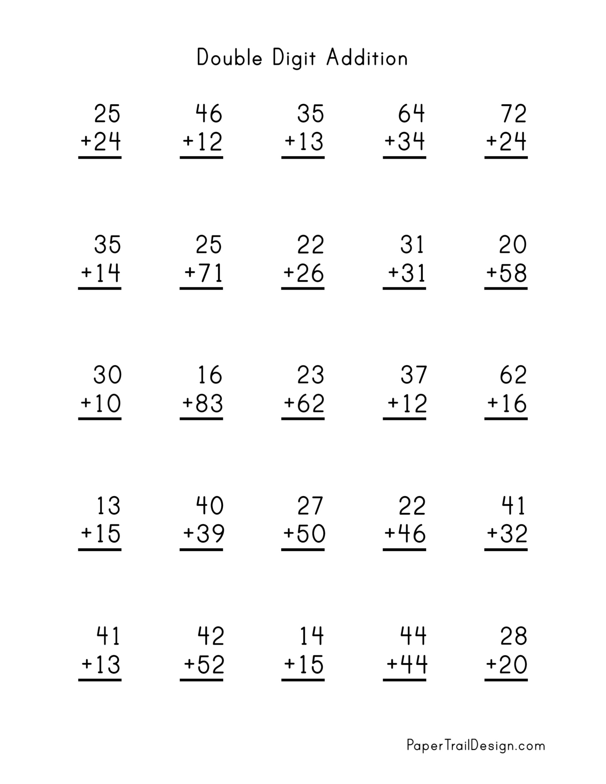 Addition Worksheets Paper Trail Design