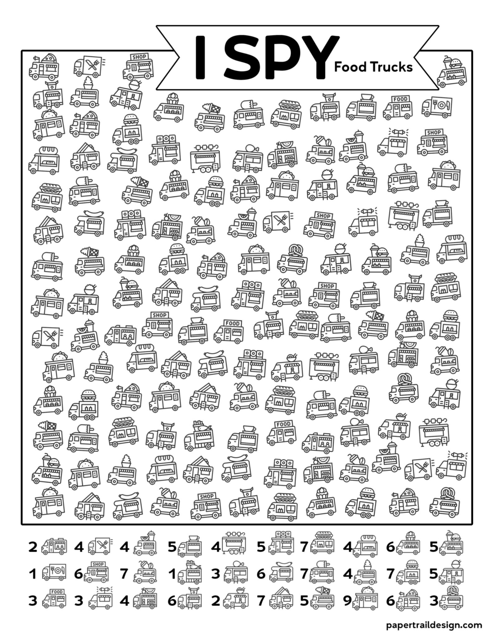 Free Printable I Spy Food Trucks Activity - Paper Trail Design