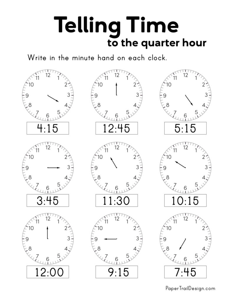 Free Printable Telling Time Worksheets - Paper Trail Design