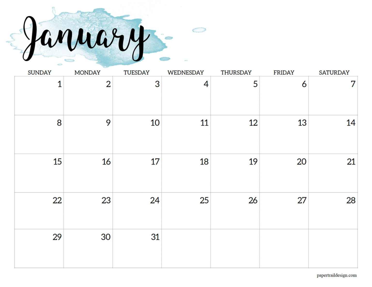 2023 Calendar Printable - Watercolor - Paper Trail Design