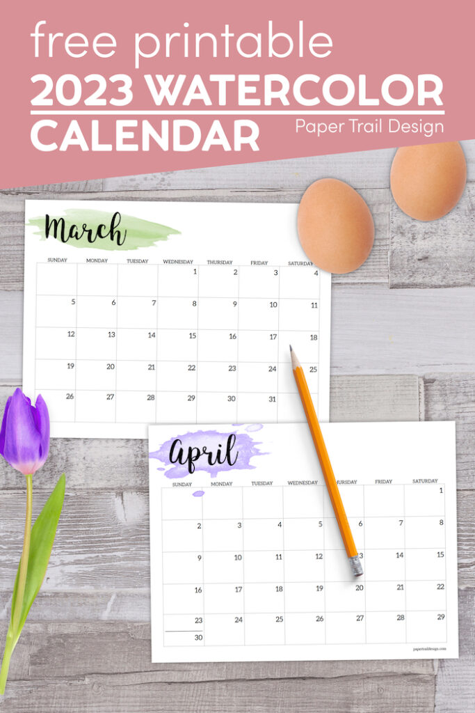 2023 Calendar Printable - Watercolor - Paper Trail Design