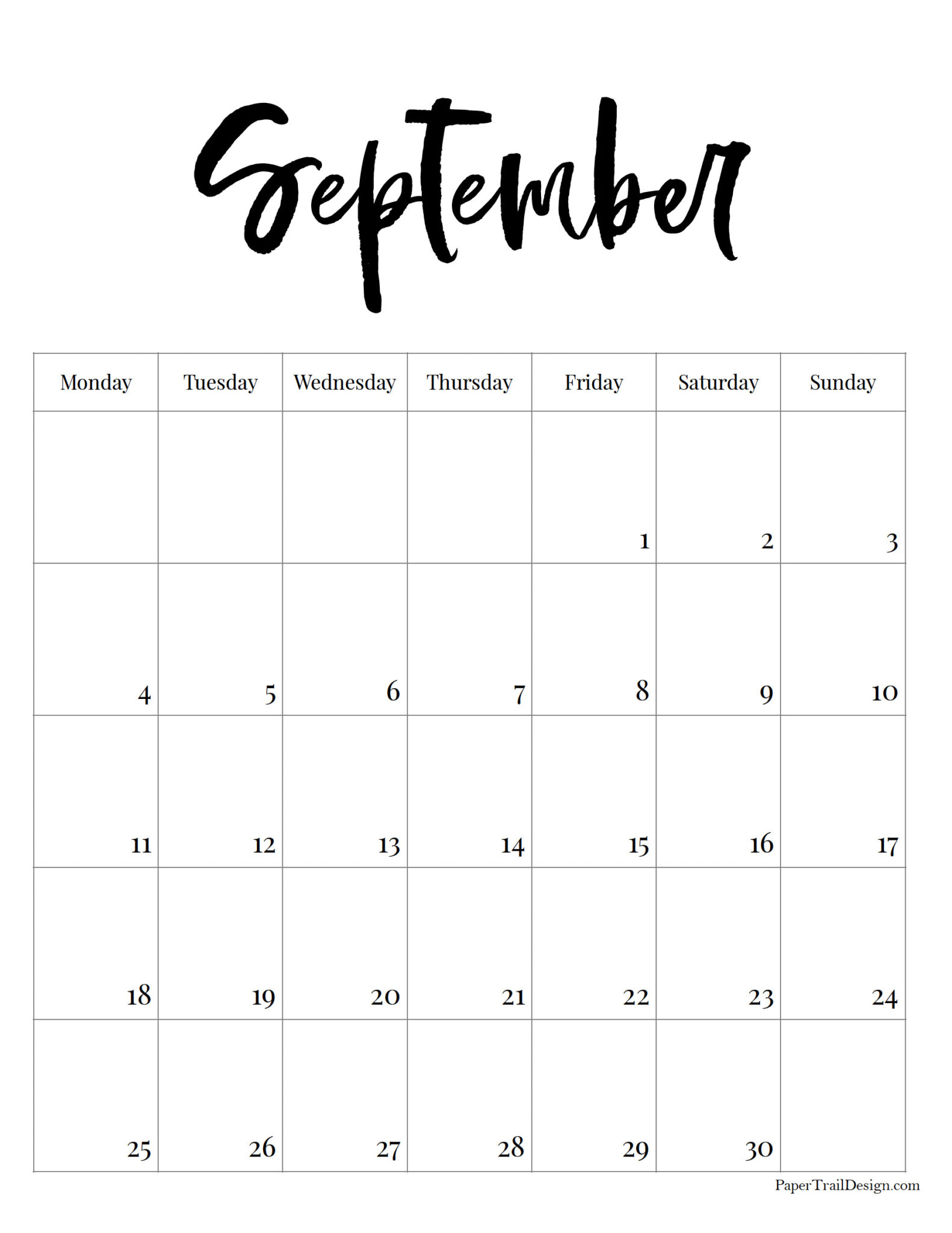 Vertical 2023 Monday Start Calendar - Paper Trail Design