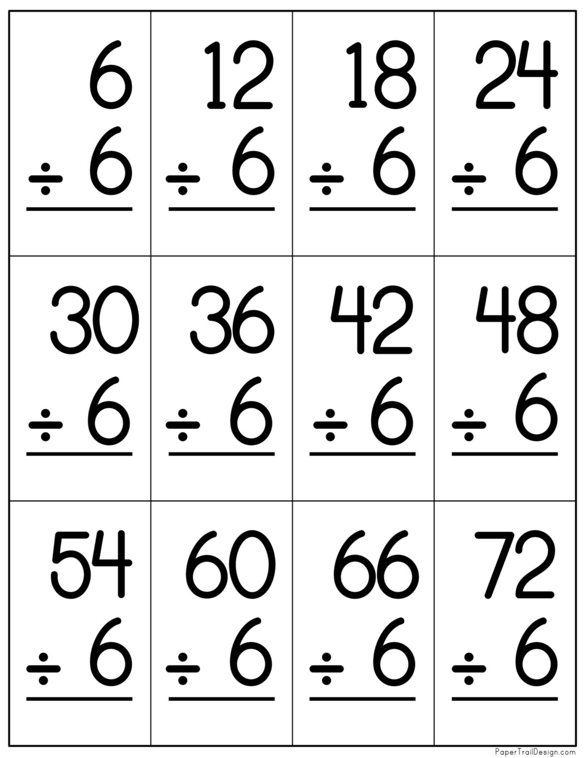 Division Flash Cards Printable - Paper Trail Design