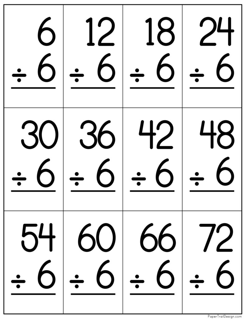 Division Flash Cards Printable - Paper Trail Design