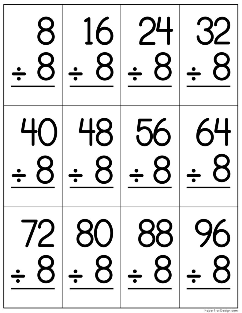 Division Flash Cards Printable - Paper Trail Design