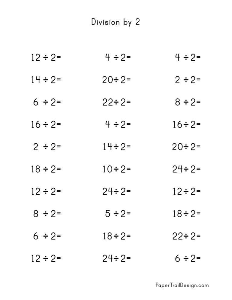 Division Worksheets for Division Facts 1-12 - Paper Trail Design
