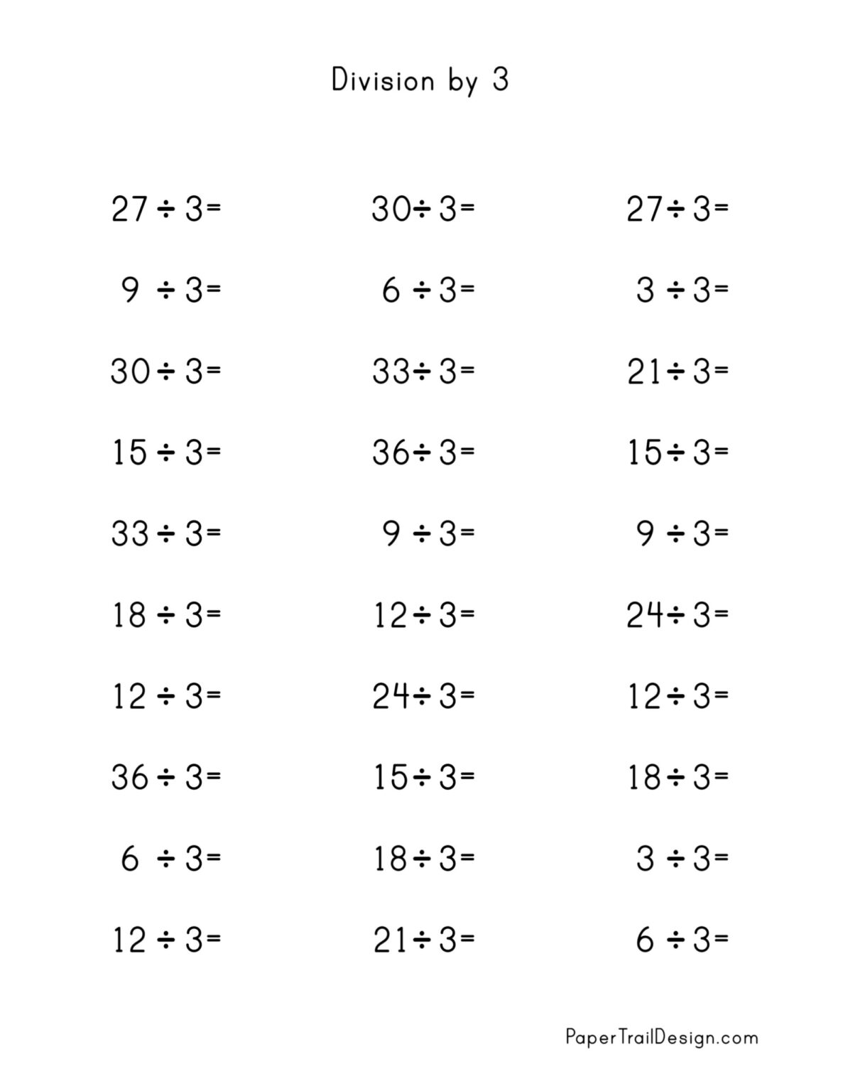 Division Worksheets for Division Facts 1-12 - Paper Trail Design