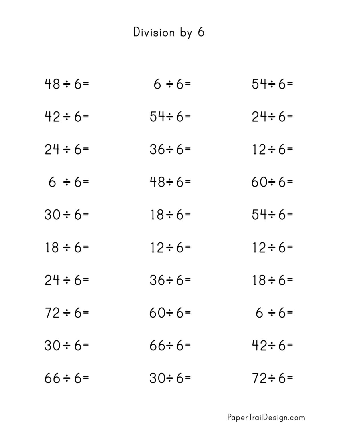 Division Worksheets for Division Facts 1-12 - Paper Trail Design
