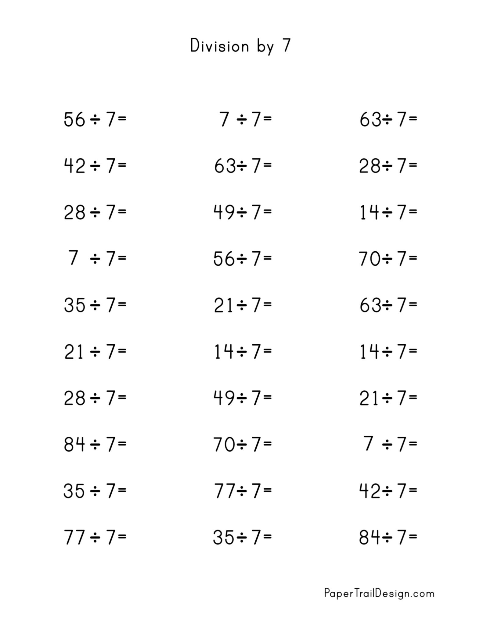 Division Worksheets for Division Facts 1-12 - Paper Trail Design