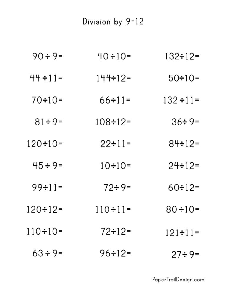Division Worksheets for Division Facts 1-12 - Paper Trail Design