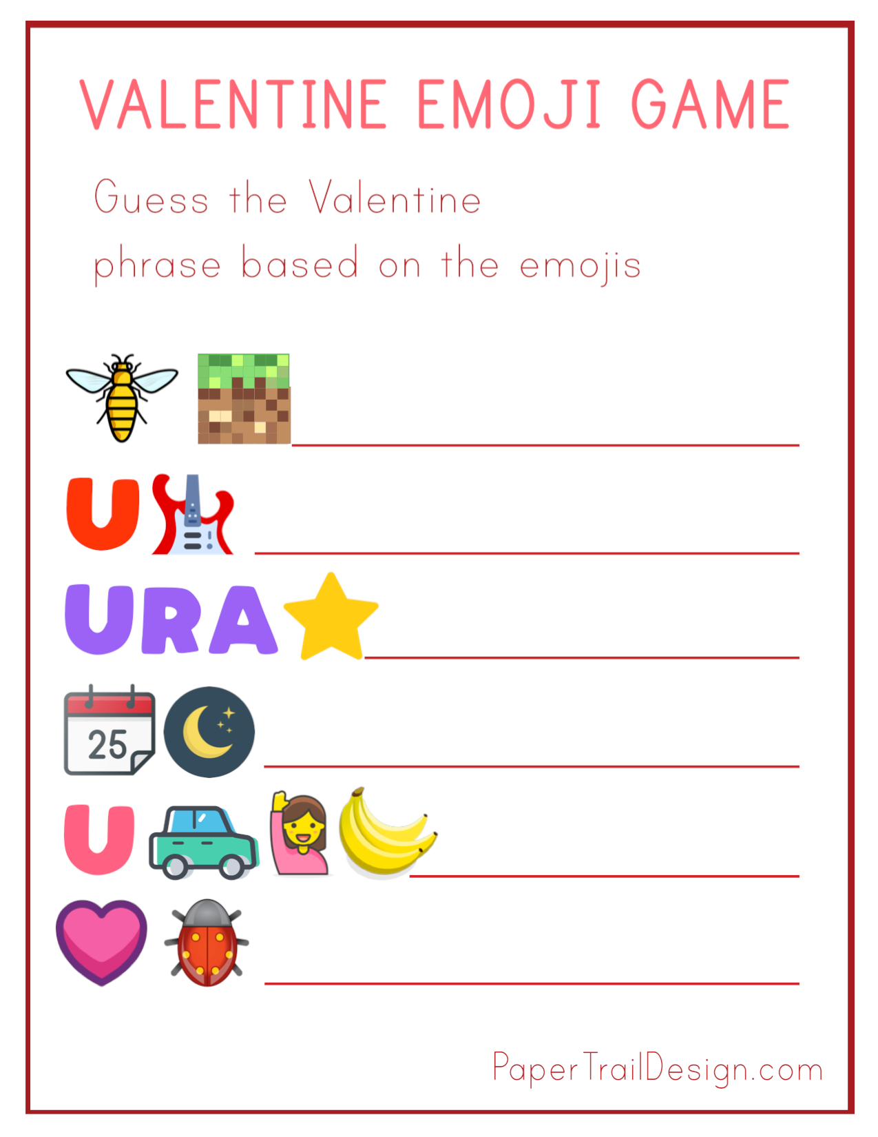 Valentine Emoji Game Printable | Gerald Printable