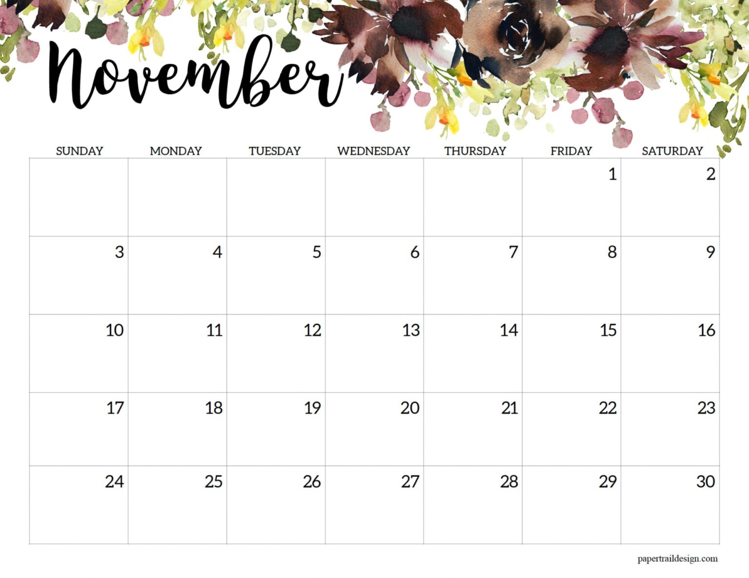 Horizontal Floral Printable Calendar -2024 - Paper Trail Design Horizontal Floral Printable Calendar -2024 - Paper Trail Design
