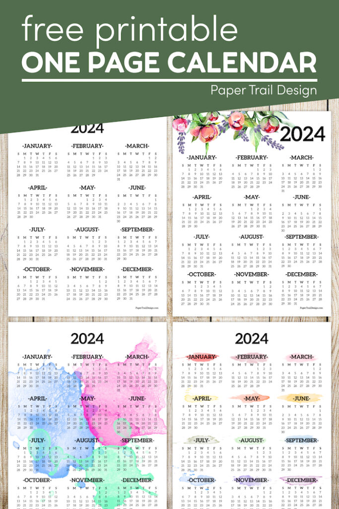 Calendar 2024 Printable One Page - Paper Trail Design