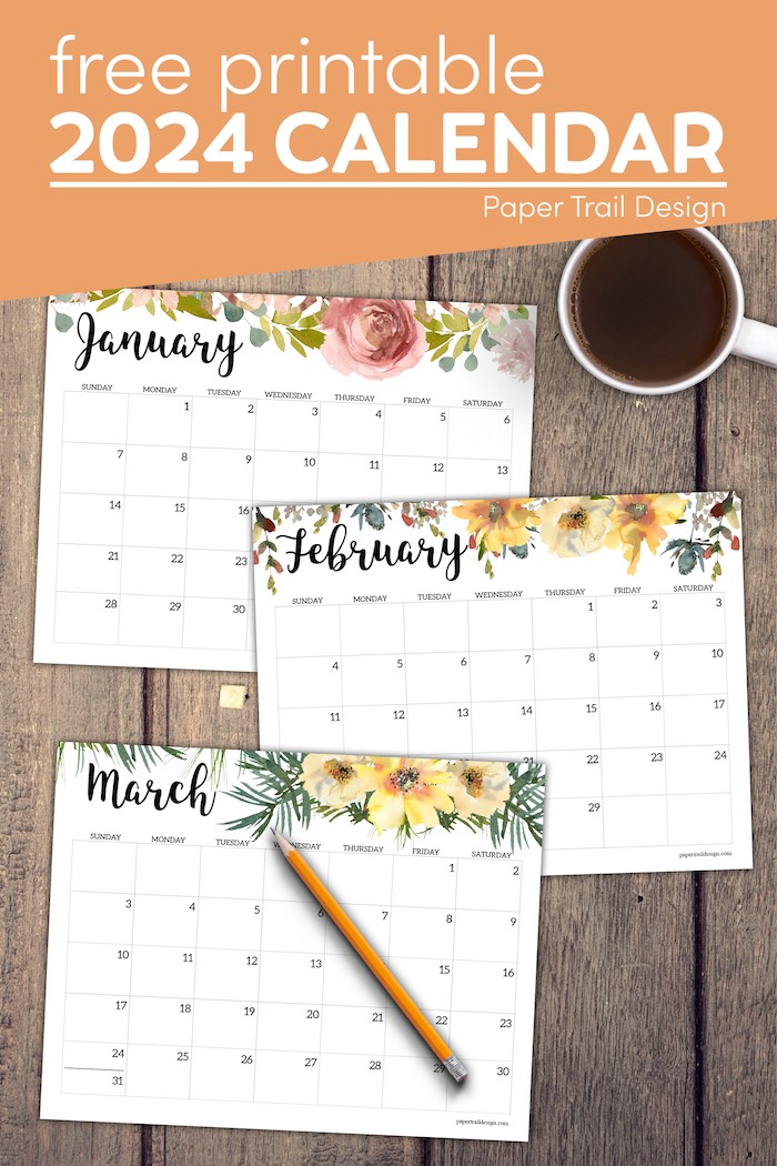 Horizontal Floral Printable Calendar -2024 - Paper Trail Design Horizontal Floral Printable Calendar -2024 - Paper Trail Design