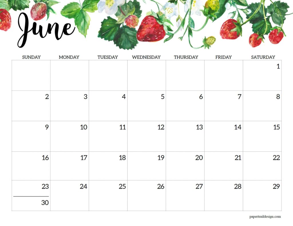 Horizontal Floral Printable Calendar -2024 - Paper Trail Design